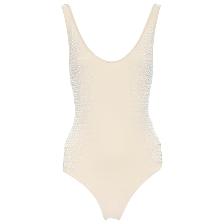 new LA PERLA cream nude white pearl bead embellished mesh monokini ...