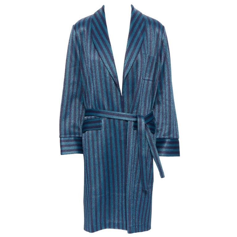 new LA PERLA MENSWEAR blue stripe lacquered raffia weave belted robe ...