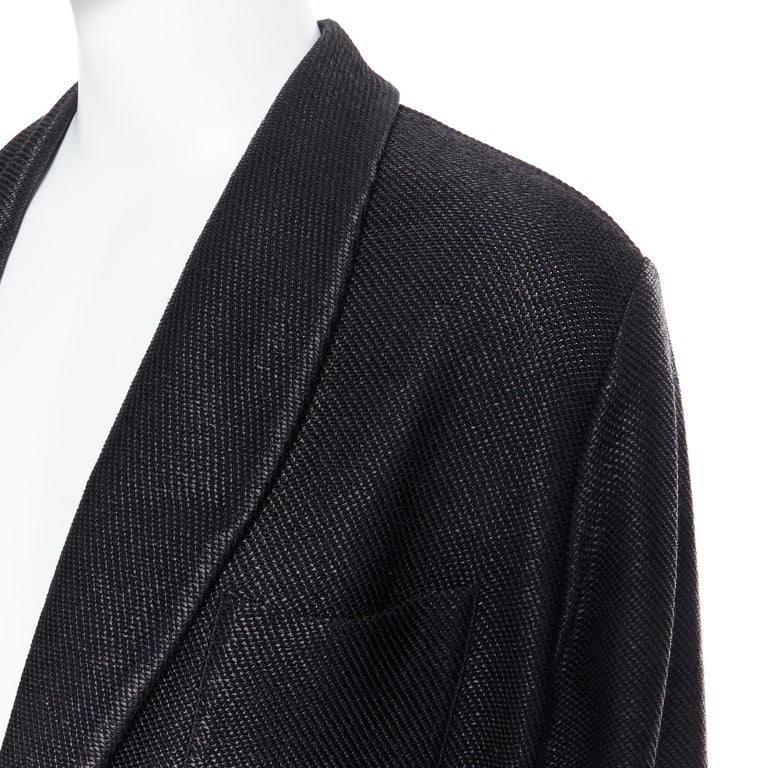new LA PERLA MENSWEAR Runway black lacquered raffia weave belted robe ...