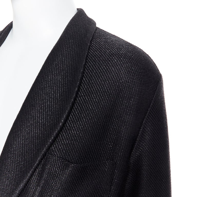 new LA PERLA MENSWEAR Runway black lacquered raffia weave belted robe ...