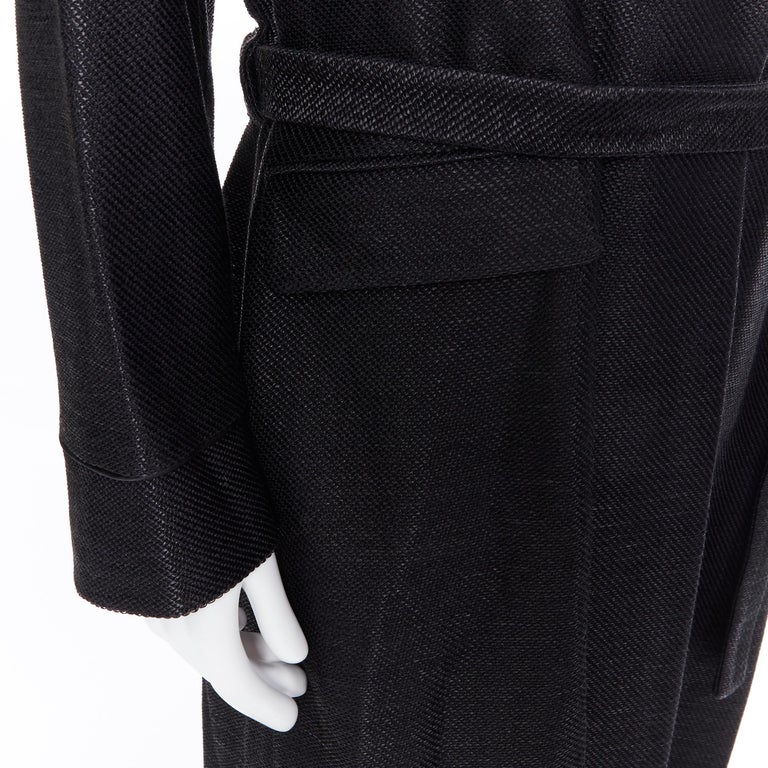 new LA PERLA MENSWEAR Runway black lacquered raffia weave belted robe ...