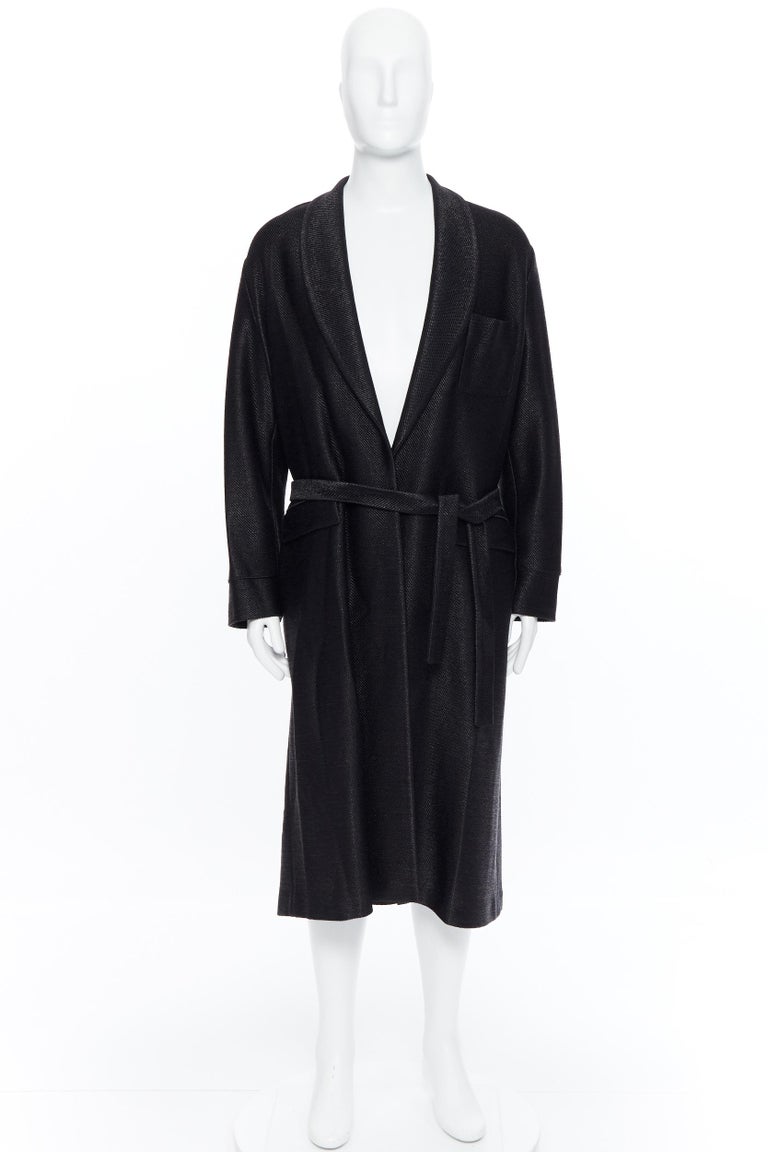 new LA PERLA MENSWEAR Runway black lacquered raffia weave belted robe ...