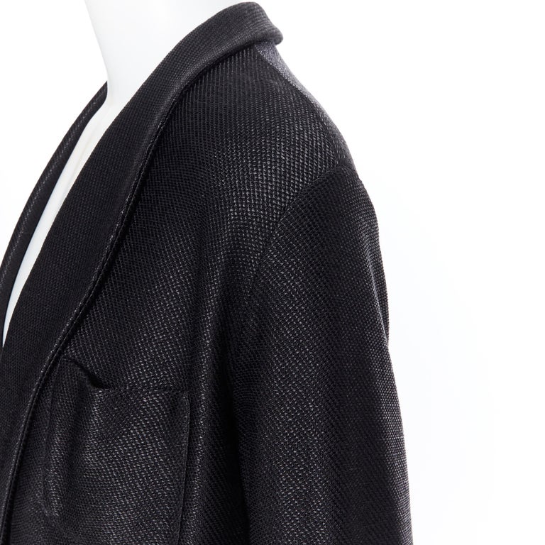new LA PERLA MENSWEAR Runway black lacquered raffia weave belted robe ...