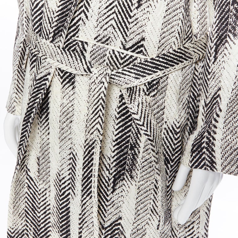 new LA PERLA MENSWEAR Runway black white wool silk jacquard belted robe ...
