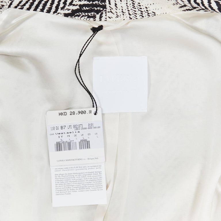 new LA PERLA MENSWEAR Runway black white wool silk jacquard belted robe ...