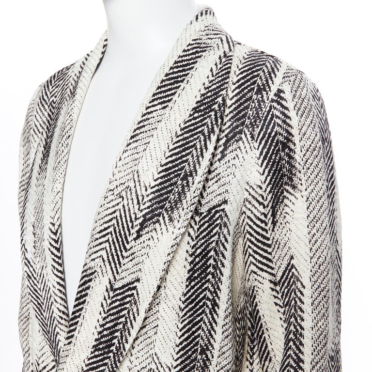 new LA PERLA MENSWEAR Runway black white wool silk jacquard belted robe ...
