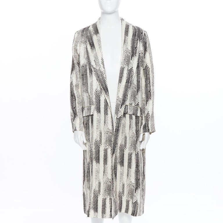 new LA PERLA MENSWEAR Runway black white wool silk jacquard belted robe ...