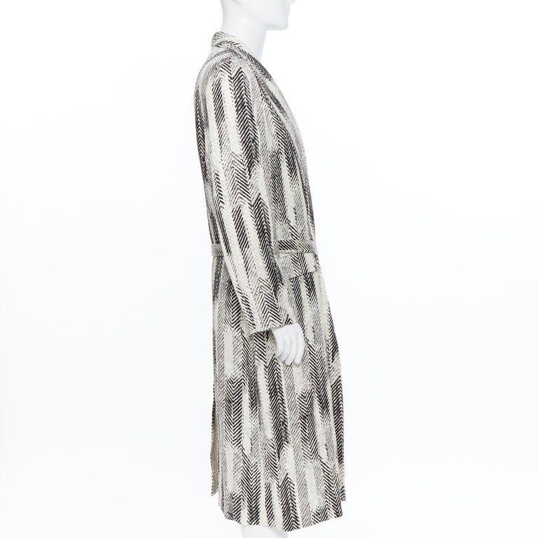 new LA PERLA MENSWEAR Runway black white wool silk jacquard belted robe ...
