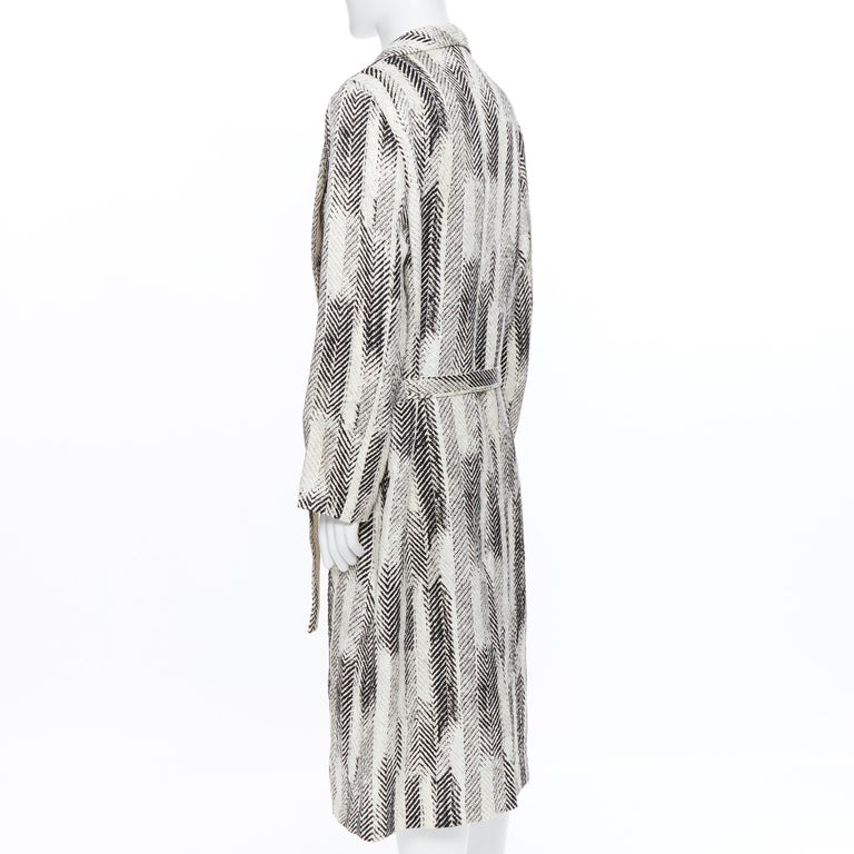 new LA PERLA MENSWEAR Runway black white wool silk jacquard belted robe ...
