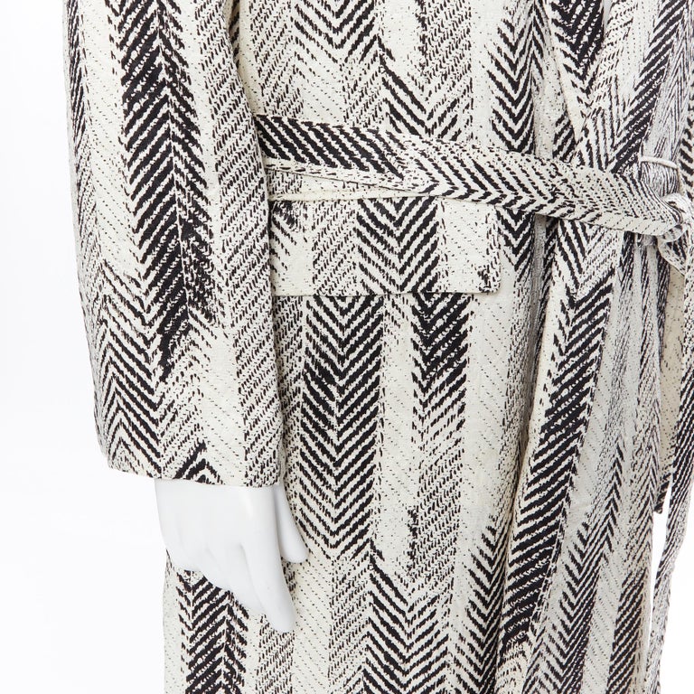 new LA PERLA MENSWEAR Runway black white wool silk jacquard belted robe ...