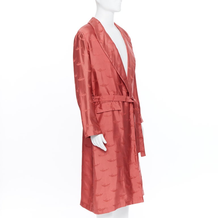 new LA PERLA MENSWEAR Runway red silk winged jacquard shawl collar ...