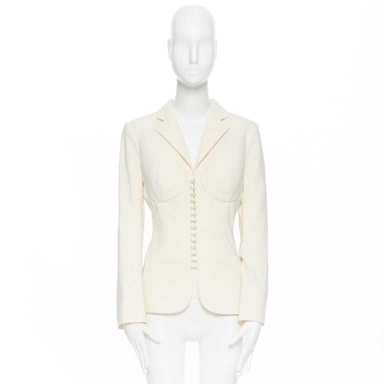 new LA PERLA SS17 Runway Corset Jacket cream white stretch wool blazer ...