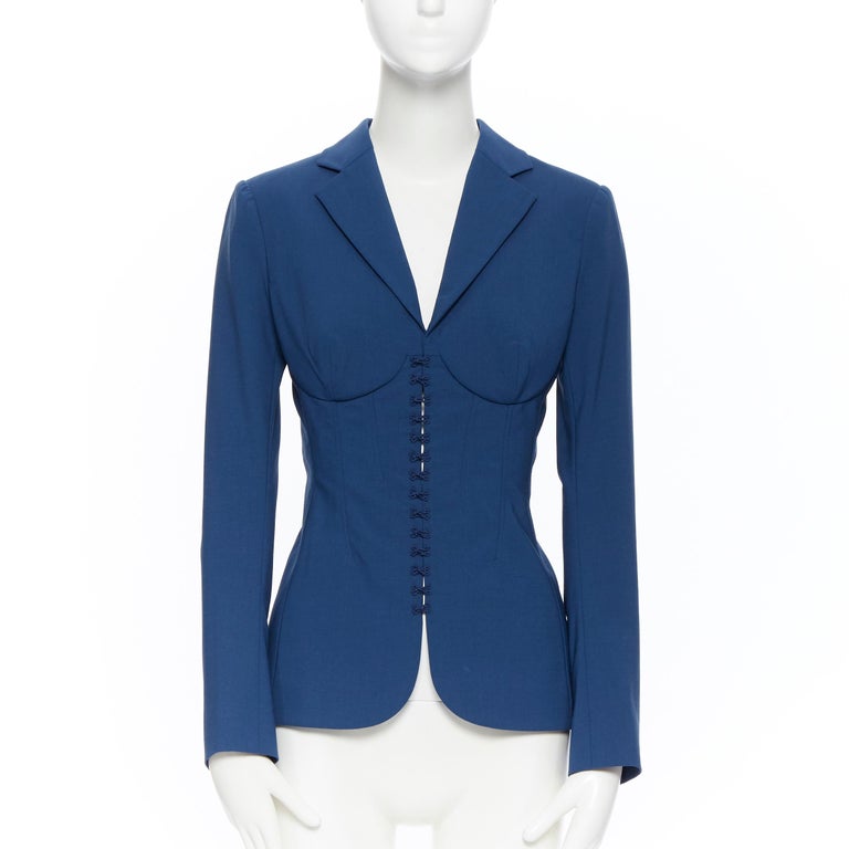 new LA PERLA SS17 Runway Corset Jacket navy blue bi-stretch wool blazer ...