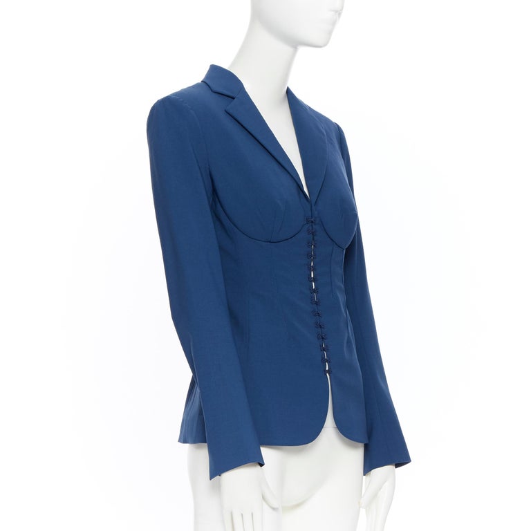 new LA PERLA SS17 Runway Corset Jacket navy blue bi-stretch wool blazer ...