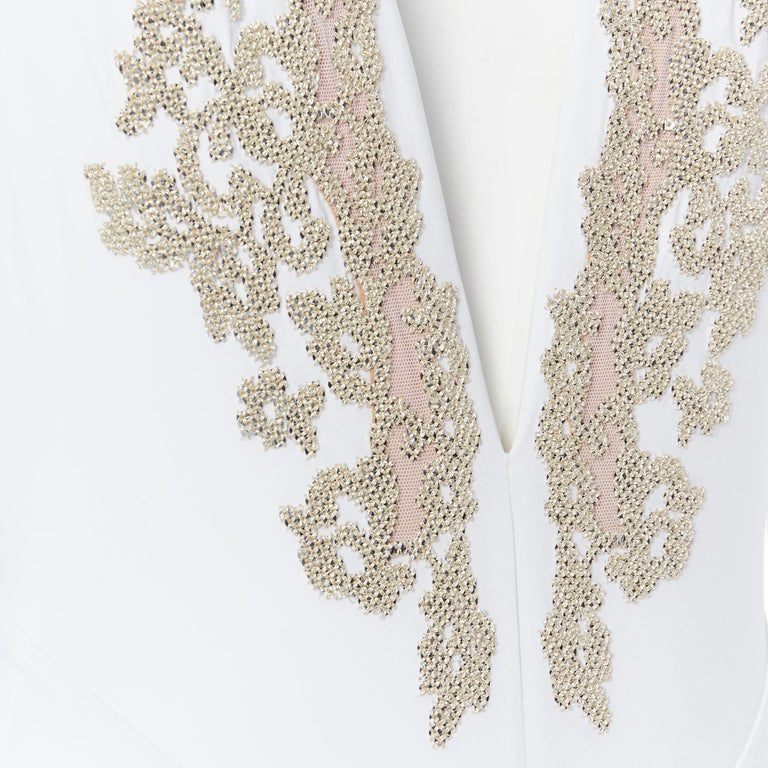 new LA PERLA white gold sequins nude mesh insert plunge neck monokini ...