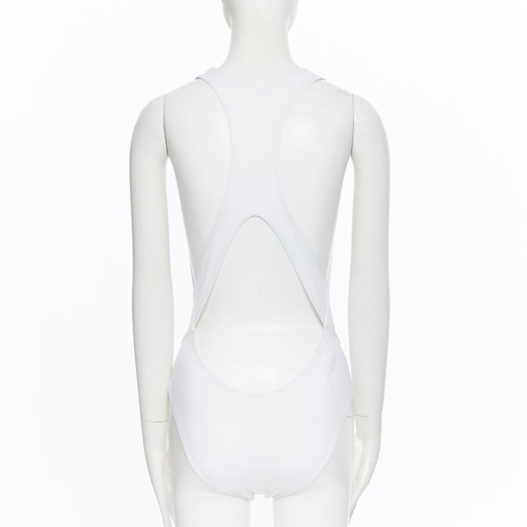 new LA PERLA white gold sequins nude mesh insert plunge neck monokini ...