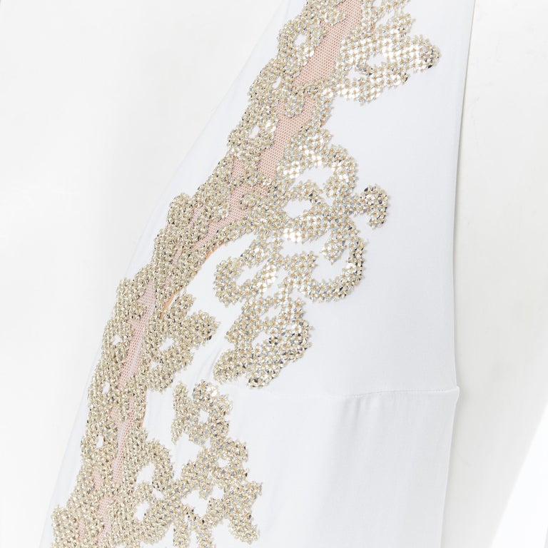 new LA PERLA white gold sequins nude mesh insert plunge neck monokini ...