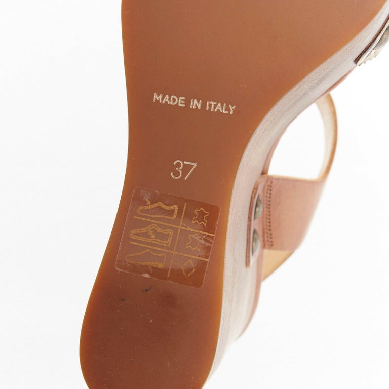 new LANVIN python strap brown leather wooden platform wedge heels EU37 ...