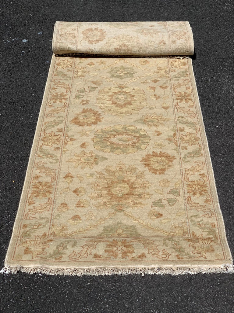 New Narrow Beige Ivory Floral Persian Sultanabad Oushak Style Runner ...