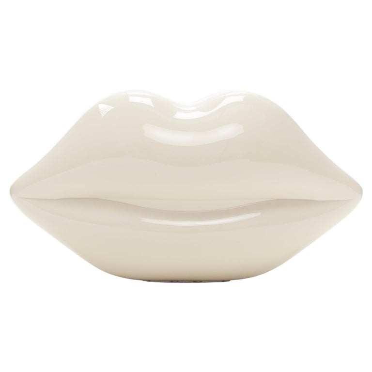 new LULU GUINNESS Iconic Big Lips Clutch stone grey acrylic perspex box ...