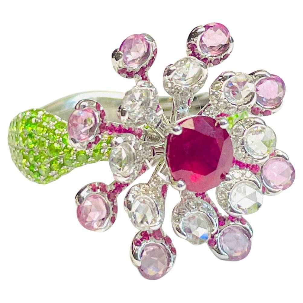 6.49Gram Luxury Art Firework Ring Ruby Unheated Burma 1.05 Carats AIGS ...