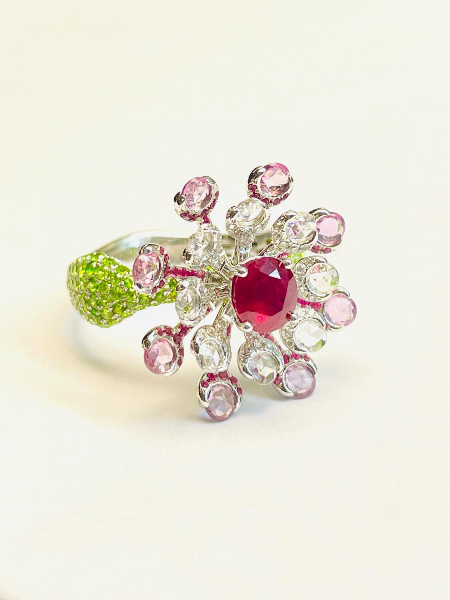 6.49Gram Luxury Art Firework Ring Ruby Unheated Burma 1.05 Carats AIGS ...