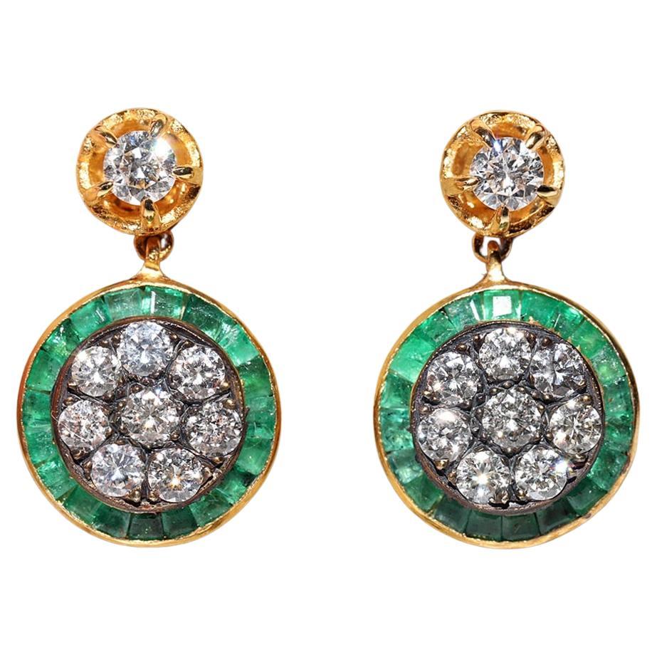 New Made 14k Gold Natural Diamond And Caliber Ruby Decorated Earring ...