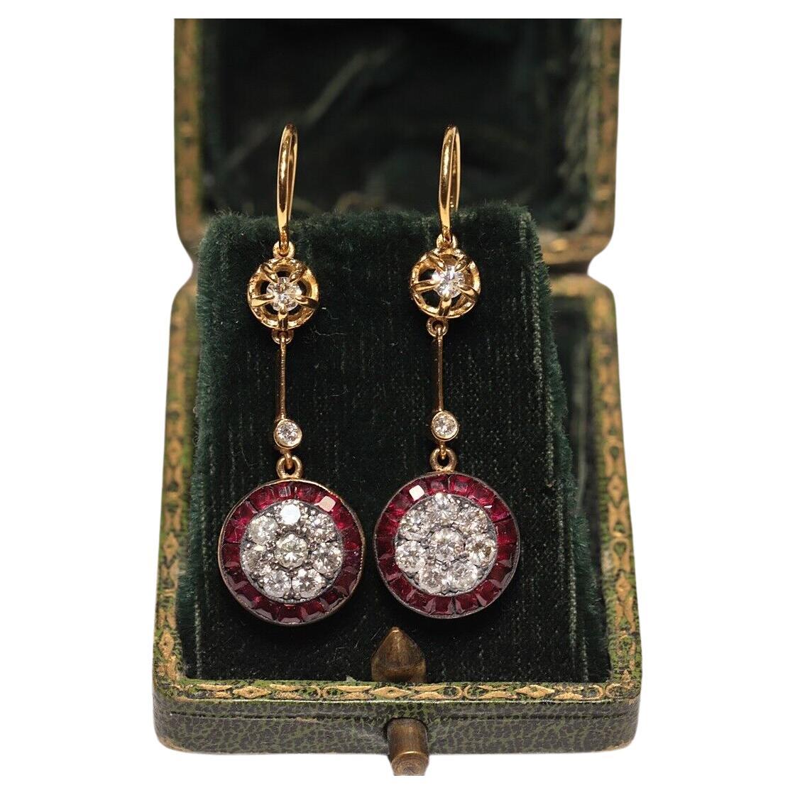 New Made 14k Gold Natural Diamond And Caliber Ruby Drop Earring For ...