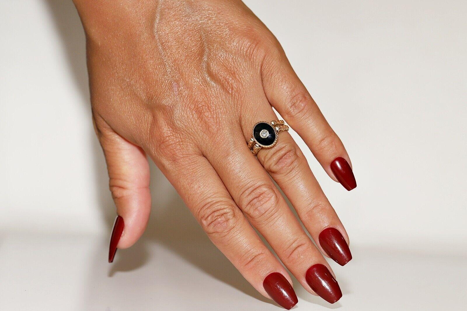 New Made 14k Gold Natural Old Cut Diamond And Enamel Two Face Ring For Sale at 1stDibs