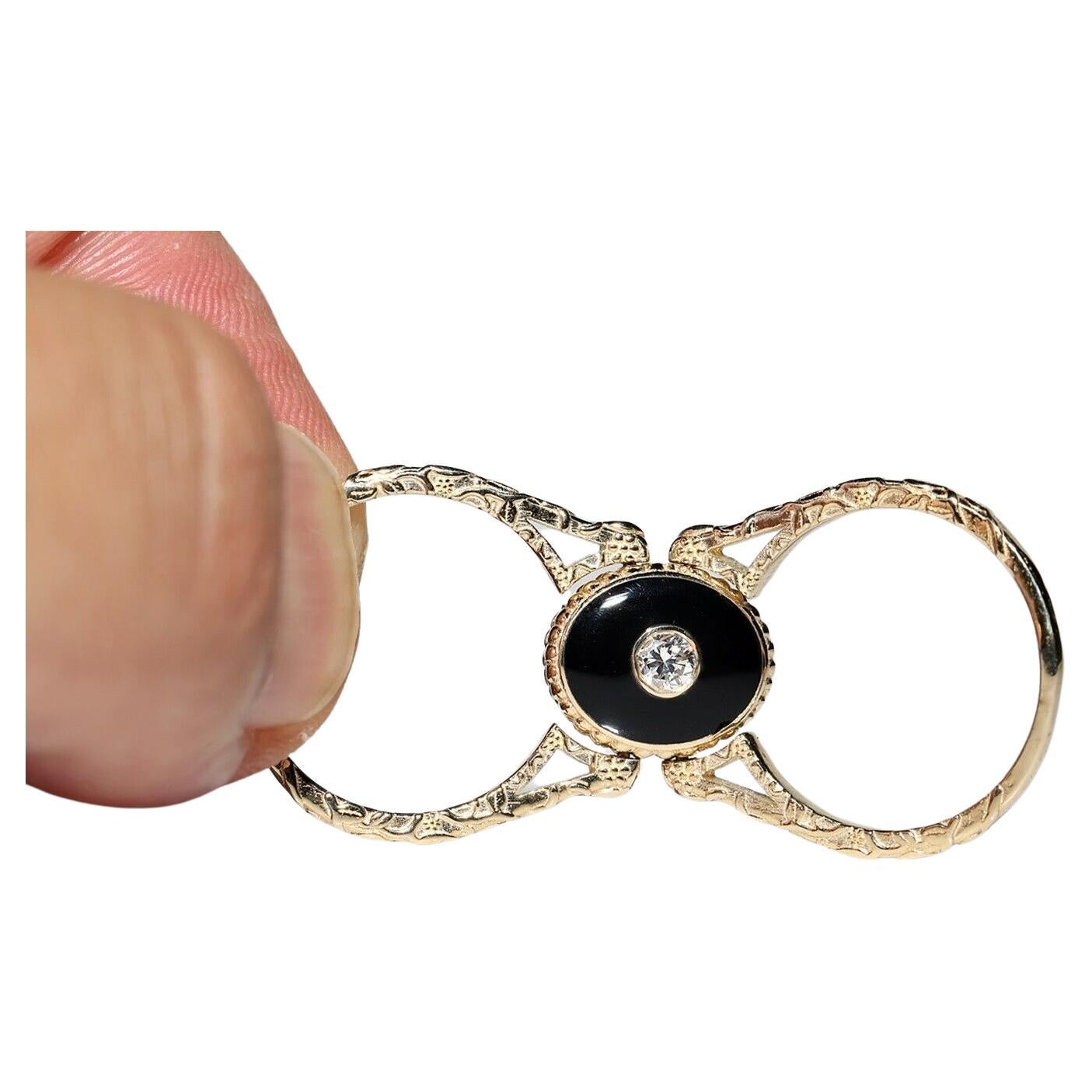New Made 14k Gold Natural Old Cut Diamond And Enamel Two Face Ring For Sale at 1stDibs