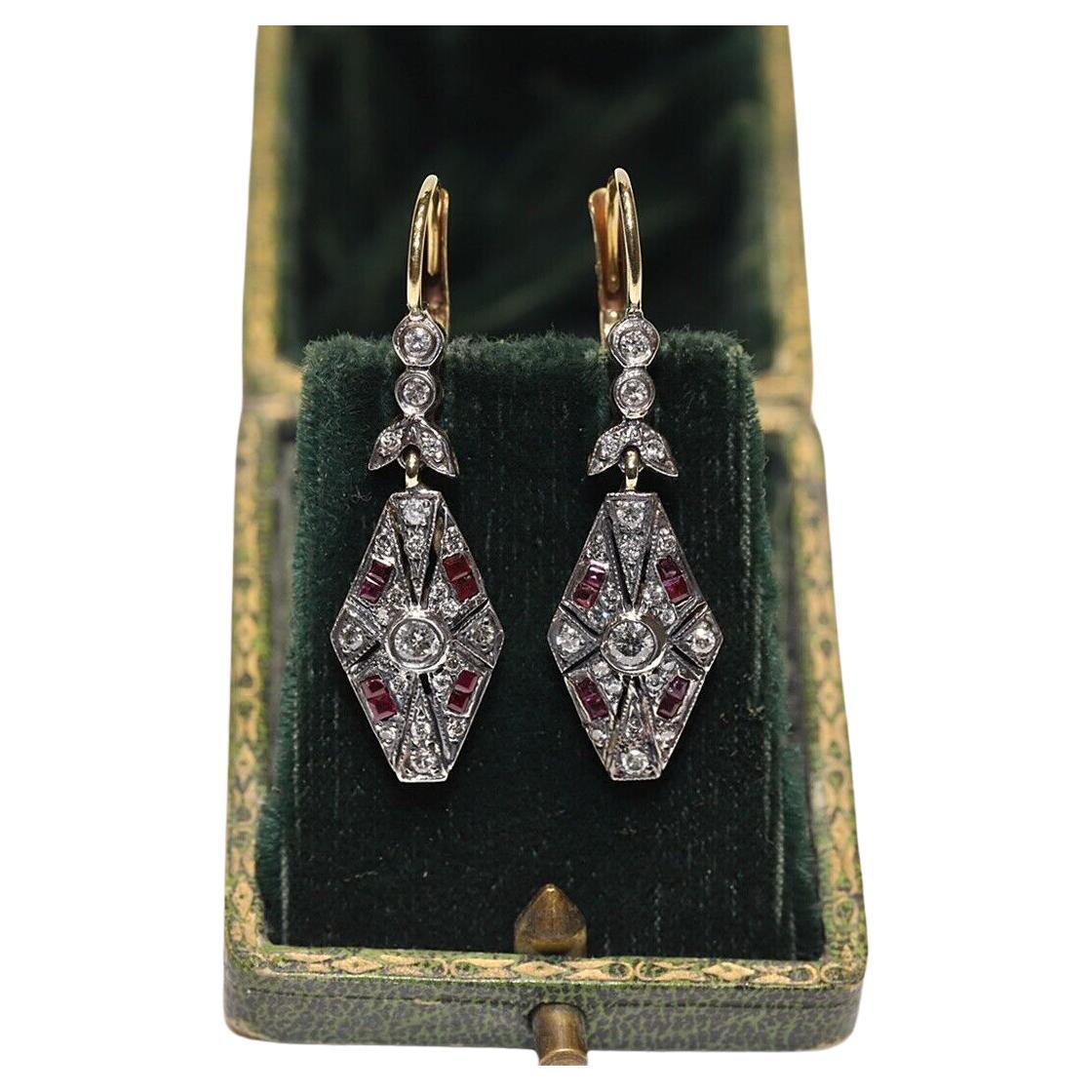 New Made 14k Gold Top Silver Natural Diamond And Caliber Ruby Drop ...
