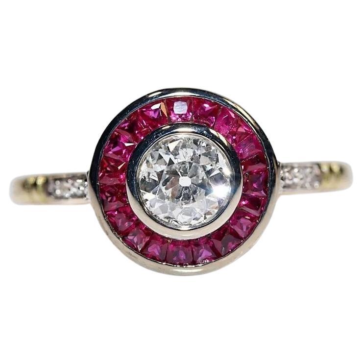 New Made 18k Gold Natural Old Cut Diamond And Caliber Cut Emerald ...