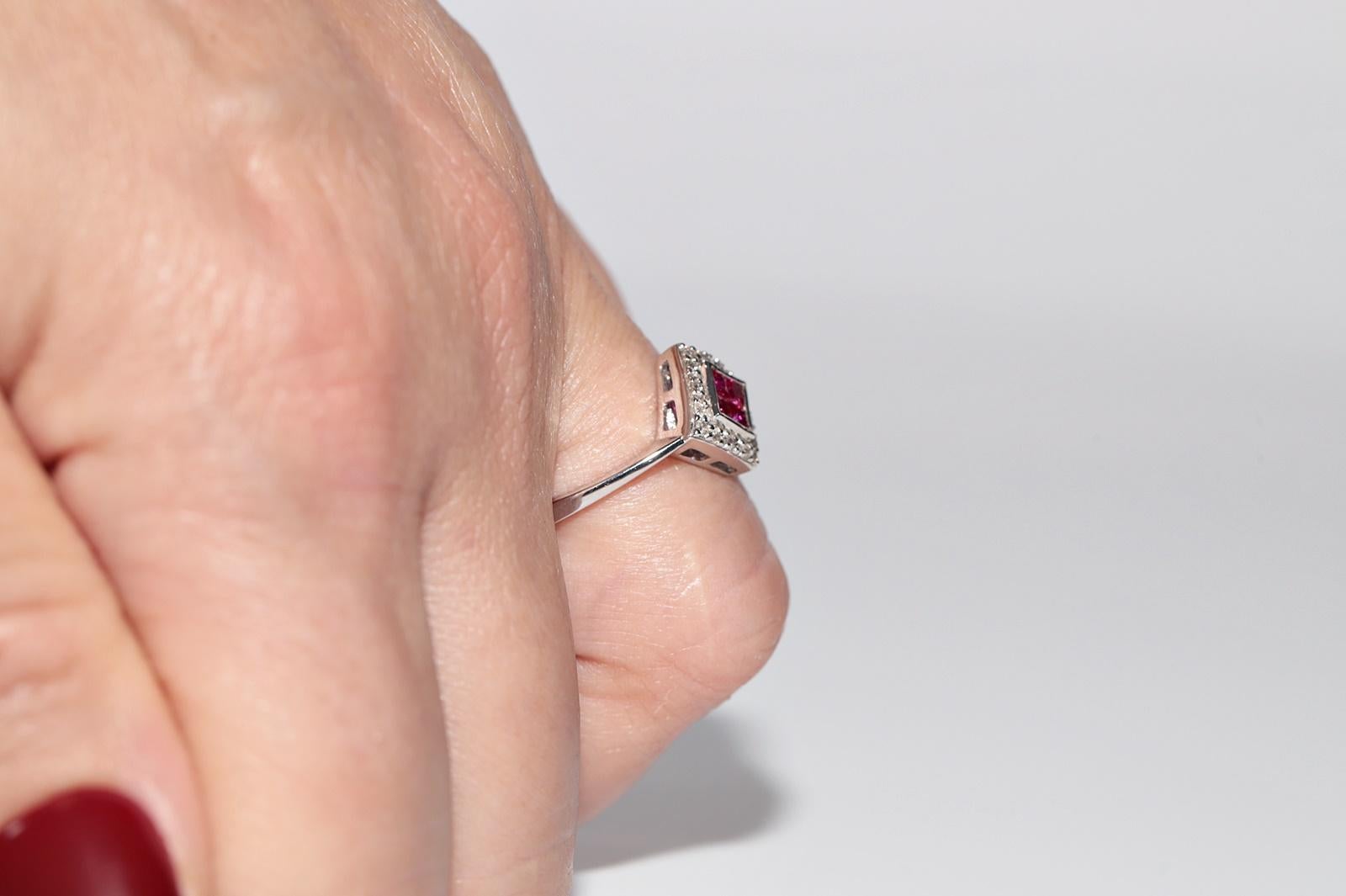 New Made 18k Gold Natural Diamond And Princess Cut Ruby Decorated Ring ...