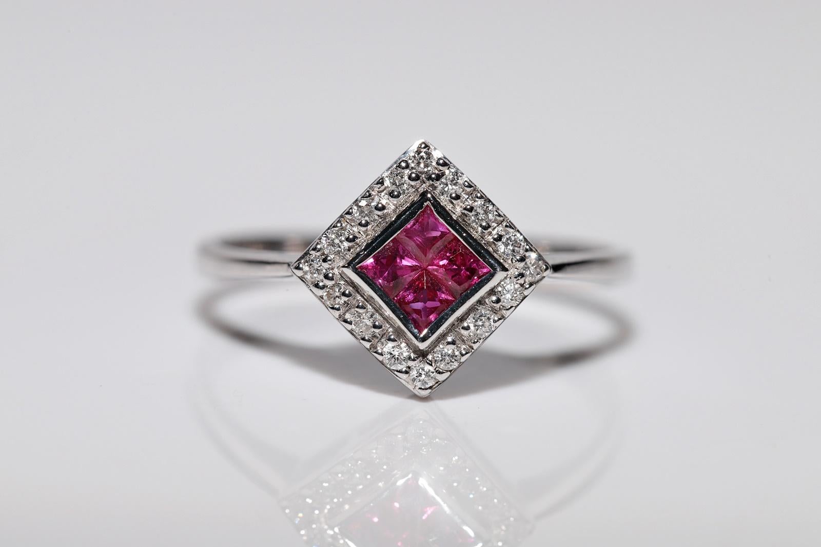 New Made 18k Gold Natural Diamond And Princess Cut Ruby Decorated Ring ...