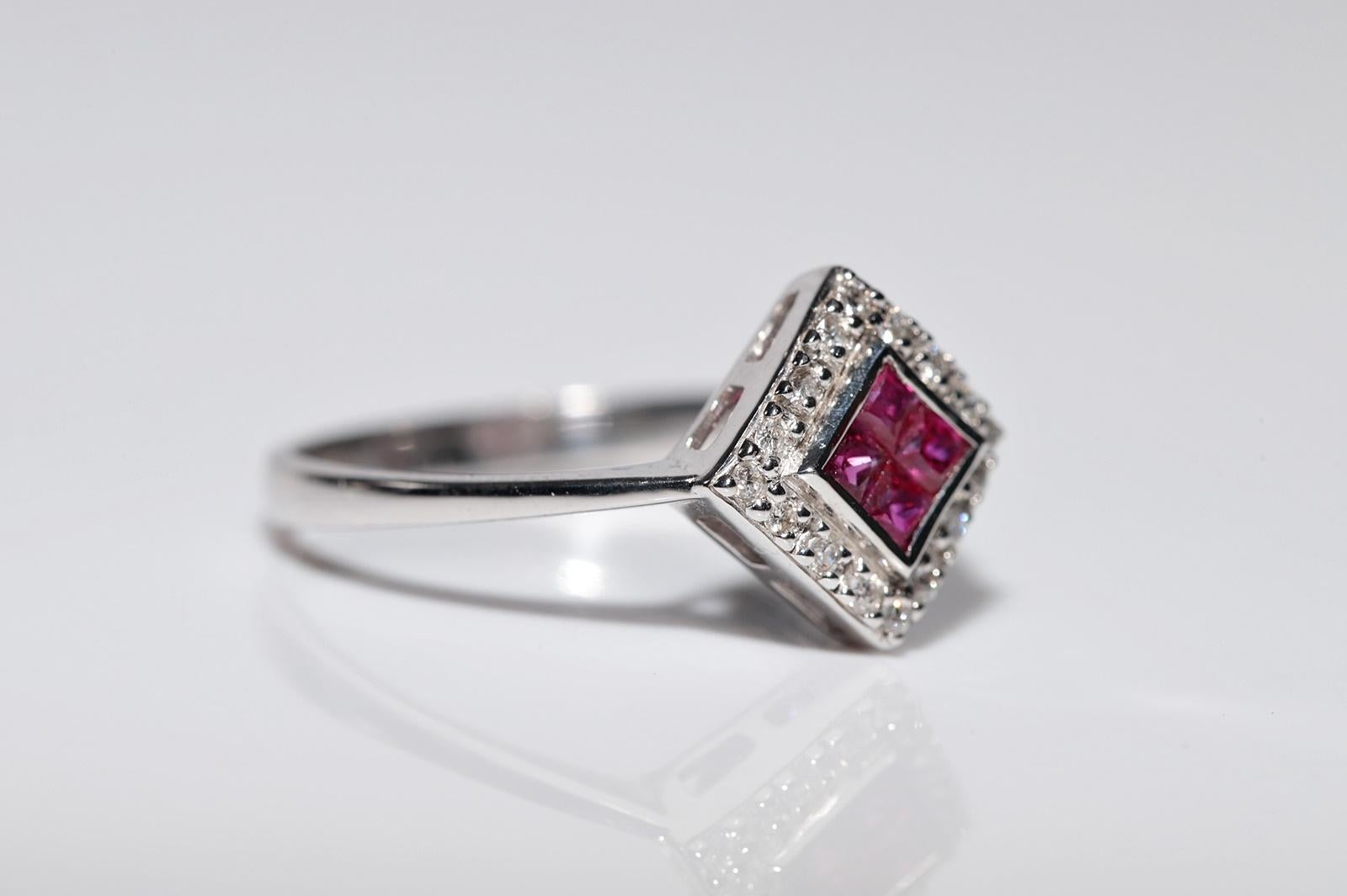 New Made 18k Gold Natural Diamond And Princess Cut Ruby Decorated Ring ...