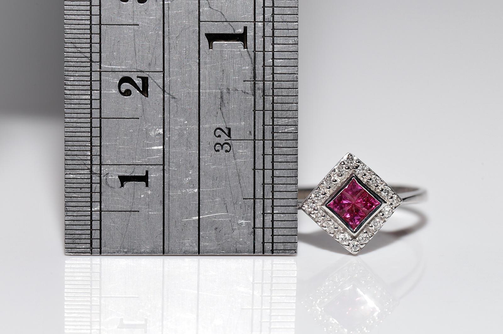 New Made 18k Gold Natural Diamond And Princess Cut Ruby Decorated Ring ...