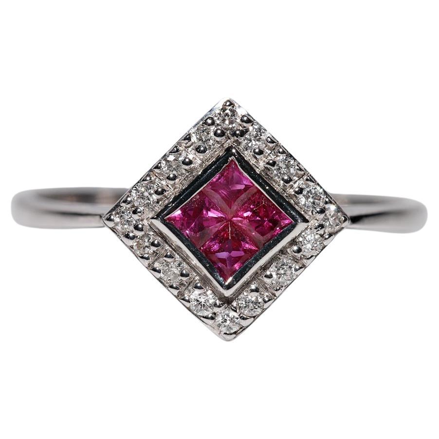 New Made 18k Gold Natural Diamond And Princess Cut Ruby Decorated Ring ...
