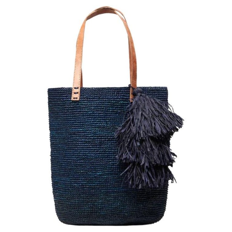New Mar Y Sol Navy Carolina Crocheted Raffia Shoulder Tote Bag For Sale ...