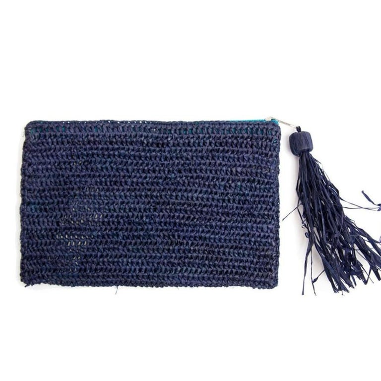 New Mar Y Sol Navy Justine Crocheted Raffia Clutch Pouch Bag For Sale ...