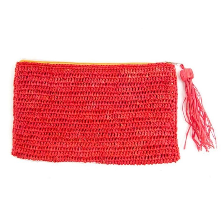 New Mar Y Sol Red Justine Crocheted Raffia Clutch Pouch Bag For Sale at ...
