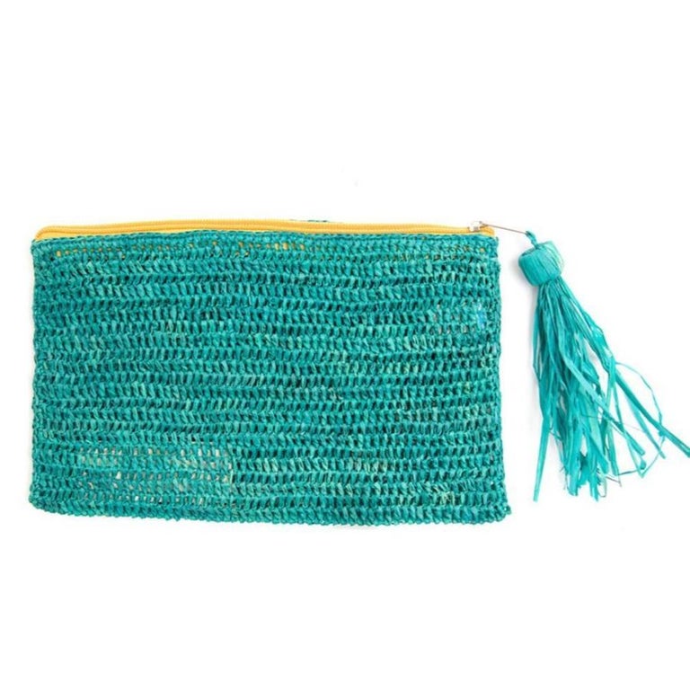 New Mar Y Sol Turquoise Justine Crocheted Raffia Clutch Pouch Bag For ...