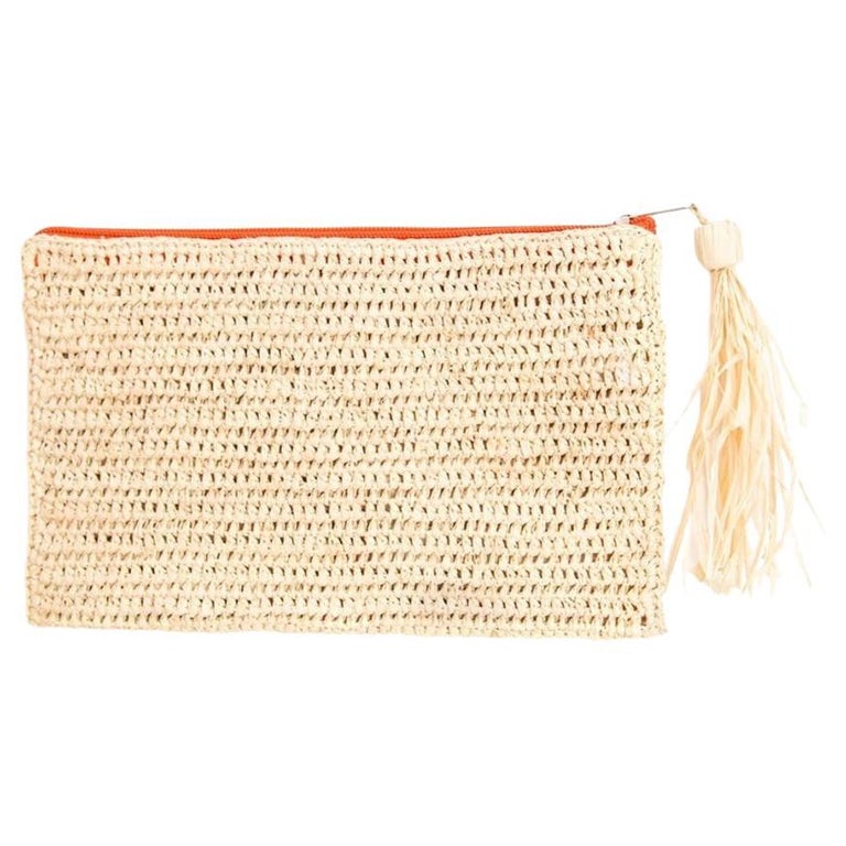 New Mar Y Sol White Justine Crocheted Raffia Clutch Pouch Bag For Sale ...