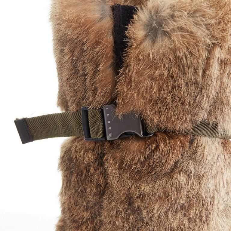 new MARNI brown genuine rabbit fur nylon strap buckle winter boot shoes ...