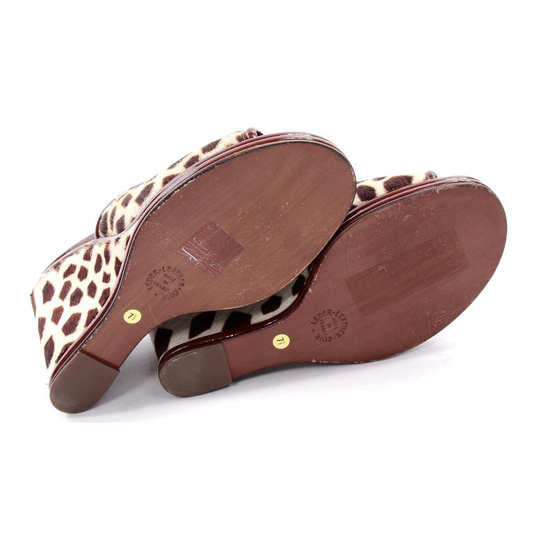New Maud Frizon Paris Wedge Heel Open Toe Shoes in Pony Fur Giraffe ...