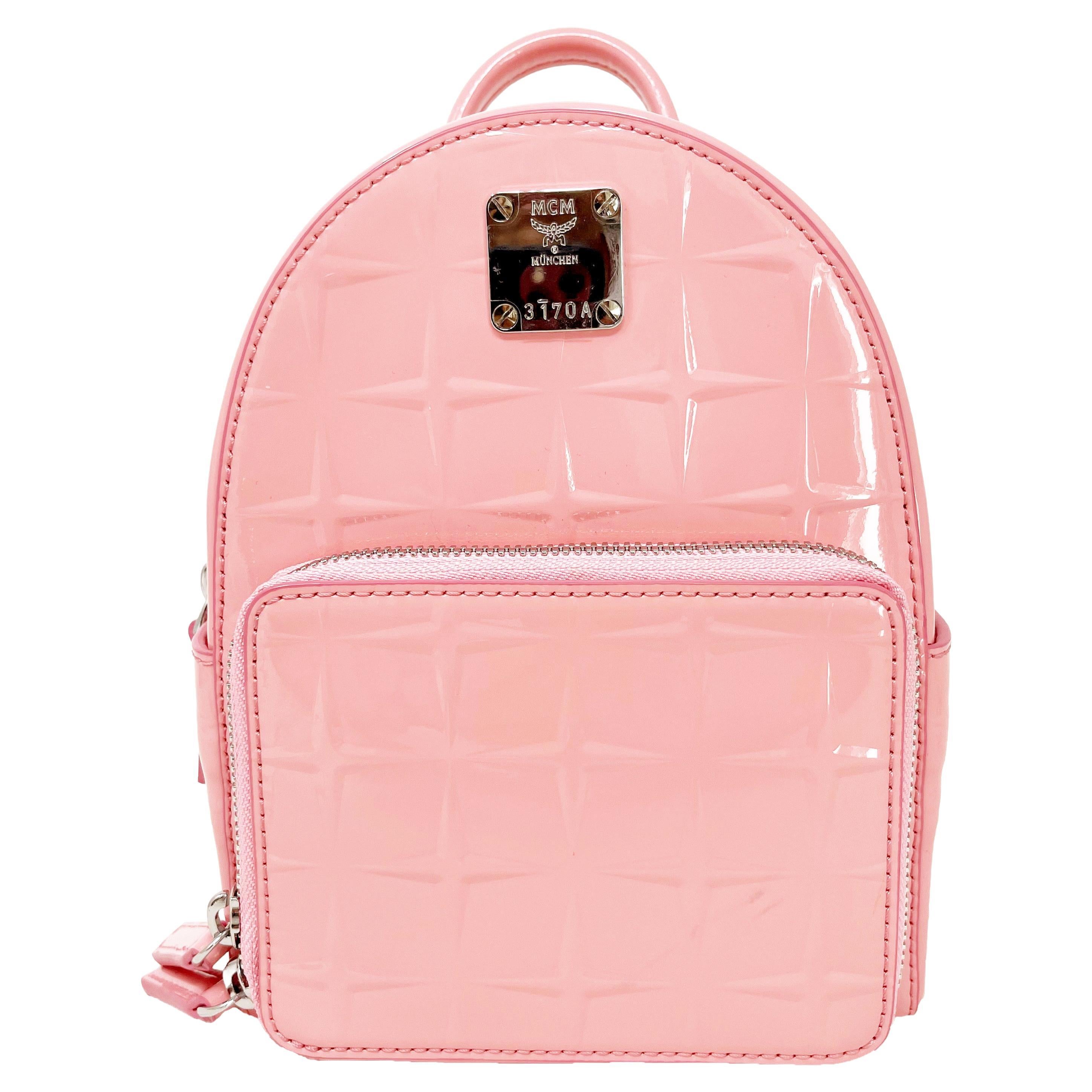 MCM Silver Canvas Monogram Black Crystal Studded Mini Backpack Bag at ...