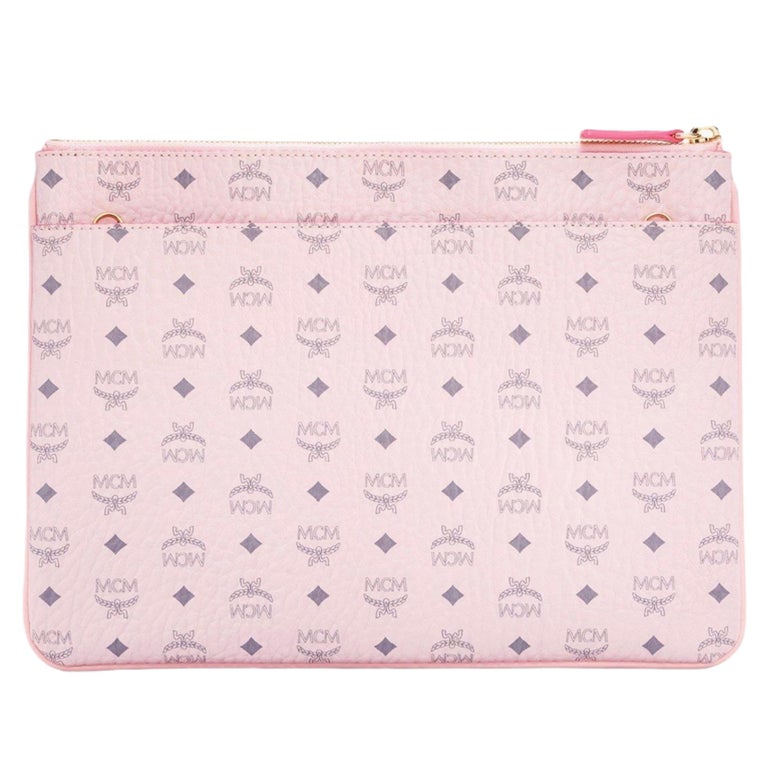 NEW MCM Pink Visetos Monogram Logo Leather Crossbody Bag For Sale at ...