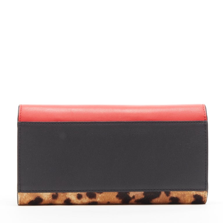 new MCM red leopard gold studded flap cardholder long wallet on chain ...