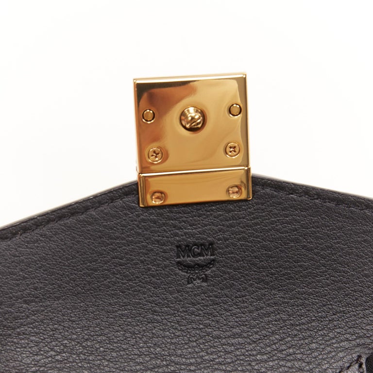 new MCM red leopard gold studded flap cardholder micro crossbody chain ...