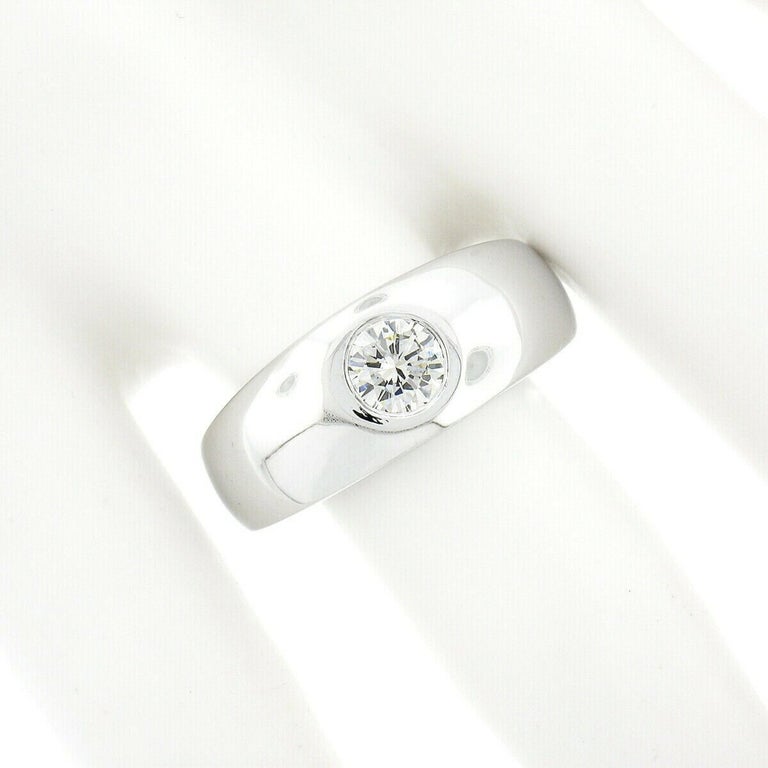 New Men's 18k White Gold 0.50ctw Burnish Set Diamond Solitaire Dome ...