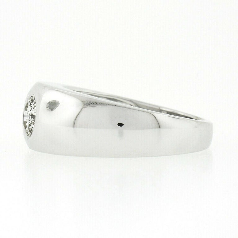 New Men's 18k White Gold 0.50ctw Burnish Set Diamond Solitaire Dome ...